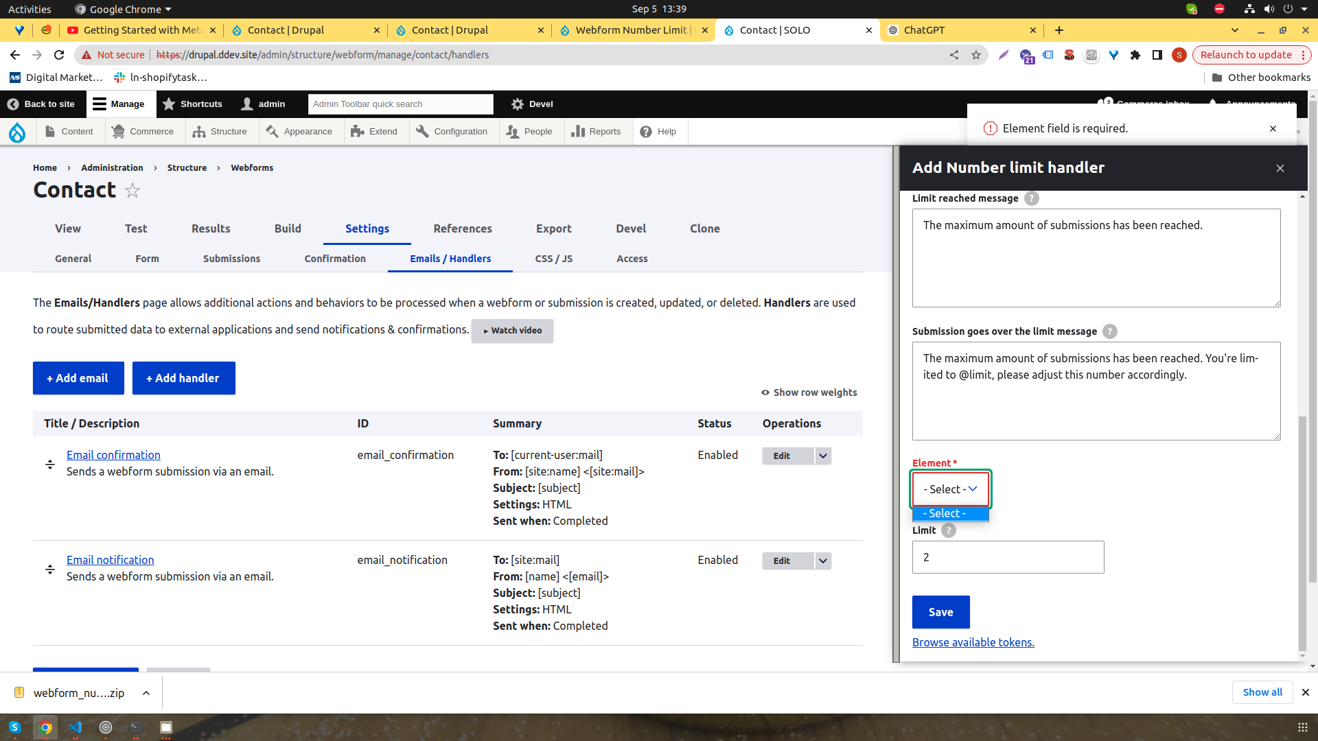 Webform Handler don't have option to select [#3472258] | Drupal.org